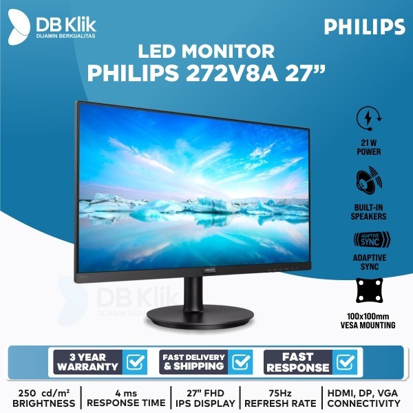 Jual LED Monitor PHILIPS 272V8A 27" 75Hz FHD HDMI VGA DP- PHILIPS ...