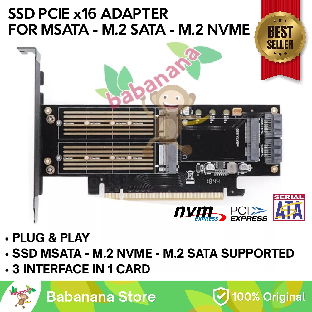 Jual PCIE X16 to nvme m.2 + sata m.2 + m.sata adapter card ssd ...
