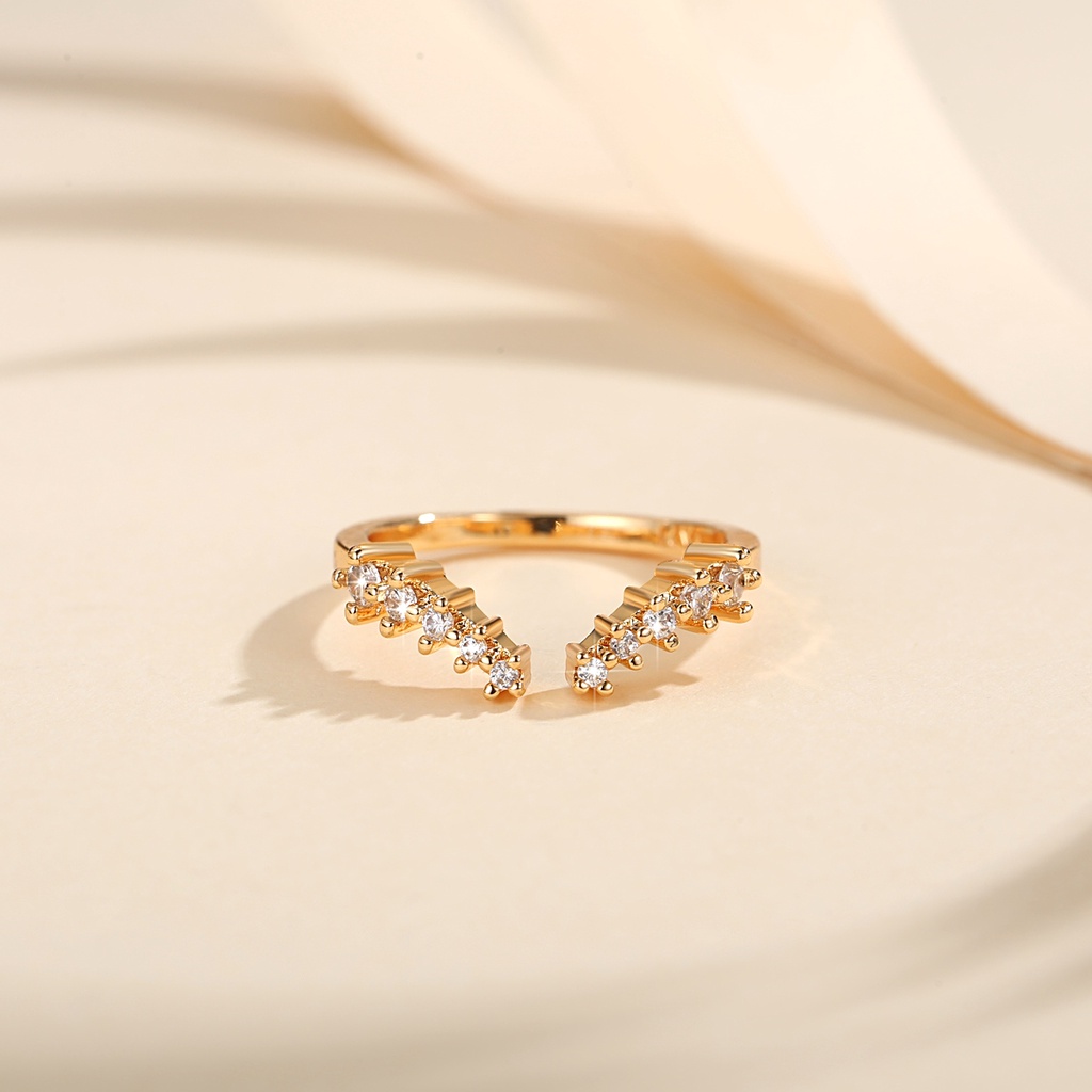 Jual Lanme Jewelry Cincin Perhiasan Cincin V Model Emas Wanita Mode Berlian Zirkon Korea Ring ...