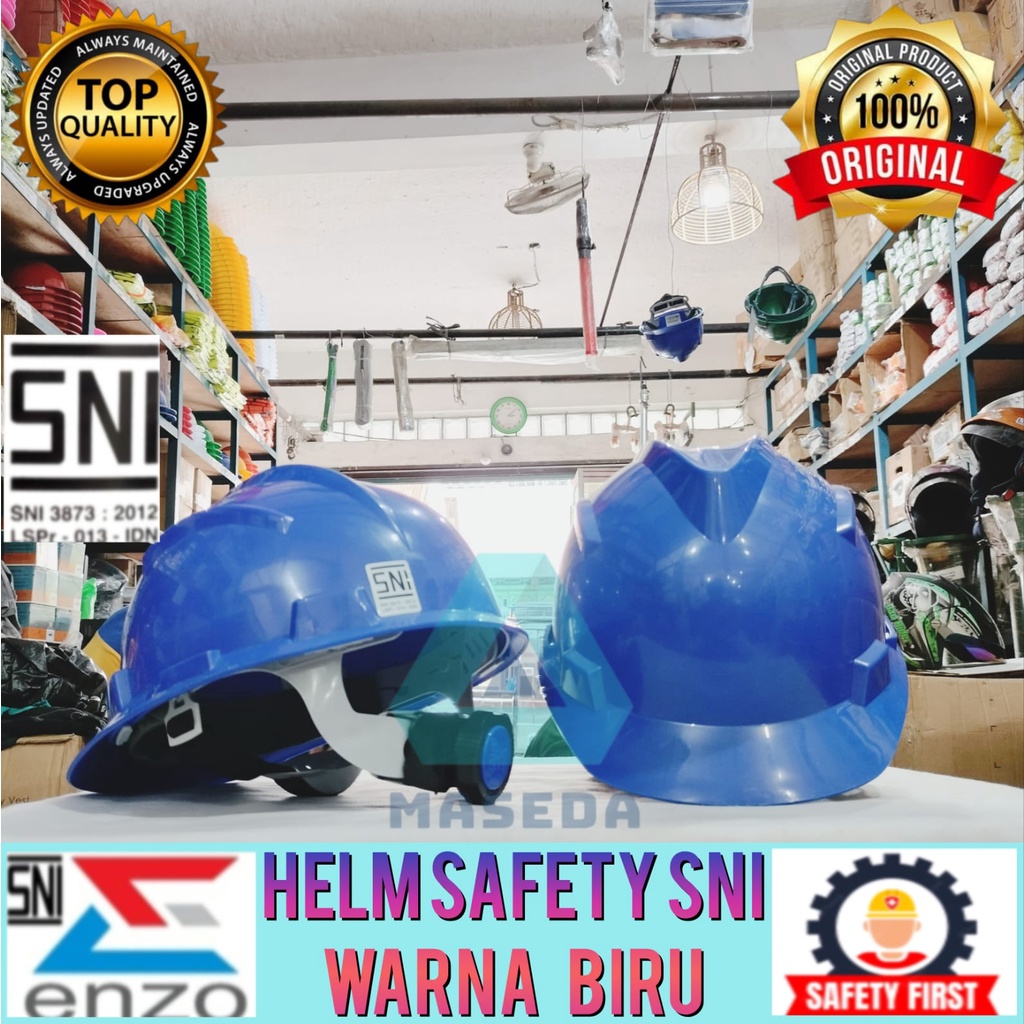 Jual ENZO Safety Helmet - Helm Proyek - Biru SNI | Shopee Indonesia