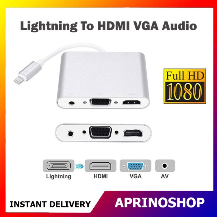 Jual Converter Lightning To HDMI VGA Audio Iphone Ipad Adapter HDMI VGA ...