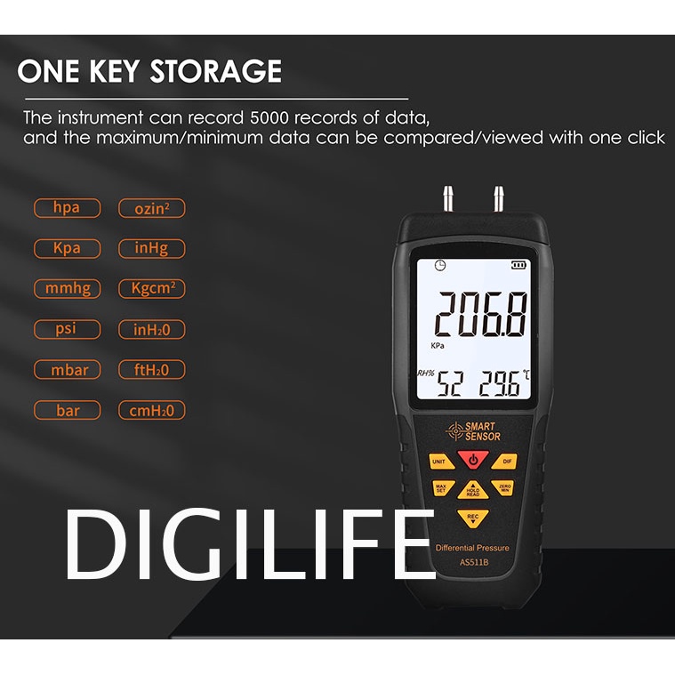 Jual Manometer Smart Sensor AS511 Air Pressure Gauge AS 511 ...