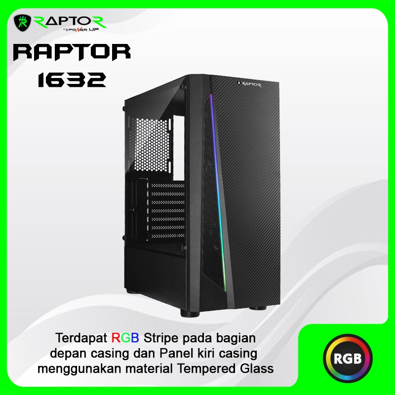 Jual Gaming Case RAPTOR Black Strike 1632 - LED RGB Light - Tempered ...