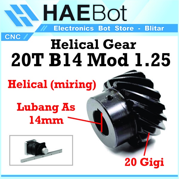 Jual [HAEBOT] Helical Gear Pinion Rackgear 20T 1.25M 14mm Module 1.25 ...