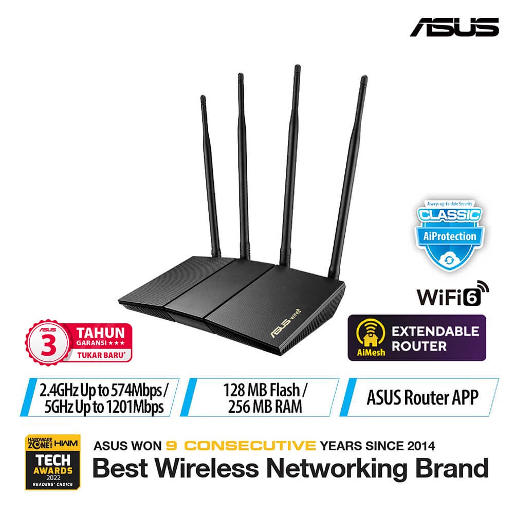Jual ASUS RT-AX1800HP Dual Band WiFi 6 Extendable Router, Subscription ...
