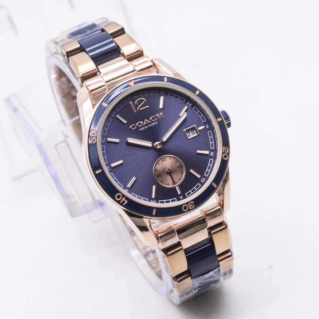 Jual Jam Tangan Wanita Coach NY-1297 Rantai Combinasi Mika Body Bulat ...