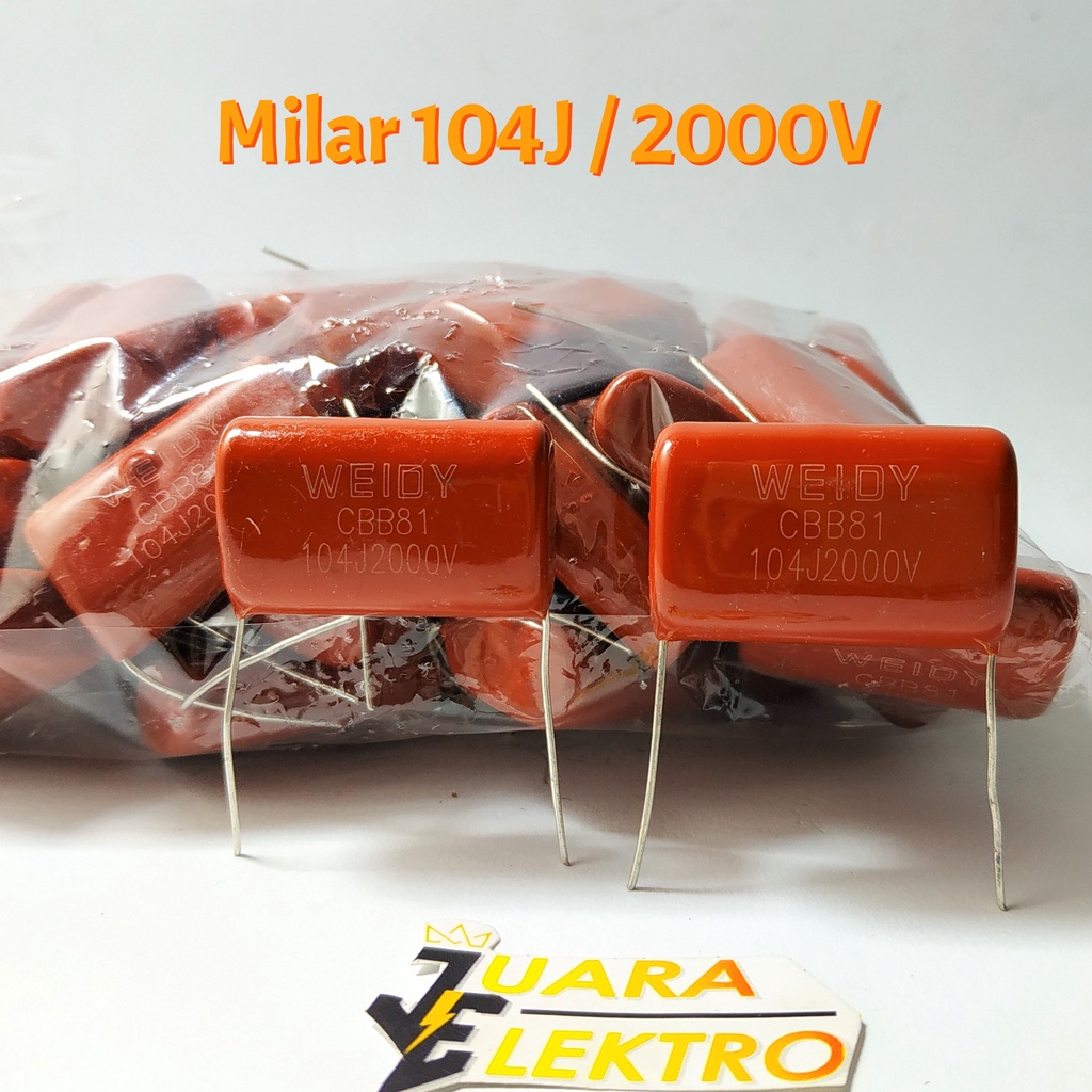 Jual Capasitor Milar 104J / 2000V Merah | Kapasitor Milar 104 J / 2K ...