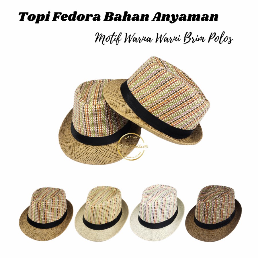 Jual Topi Fedora Import Anyaman Motif Warna Warni Brim Polos | Shopee ...