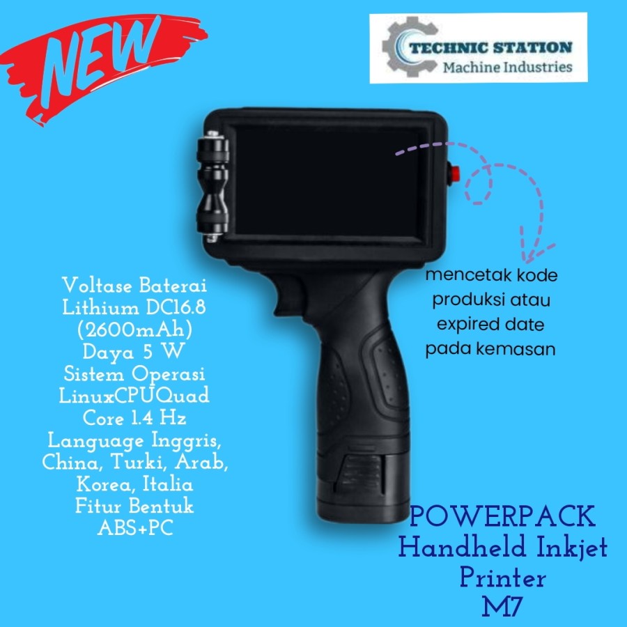 Jual POWERPACK Handheld Inkjet Printer M7 mencetak kode produksi atau exp | Shopee Indonesia
