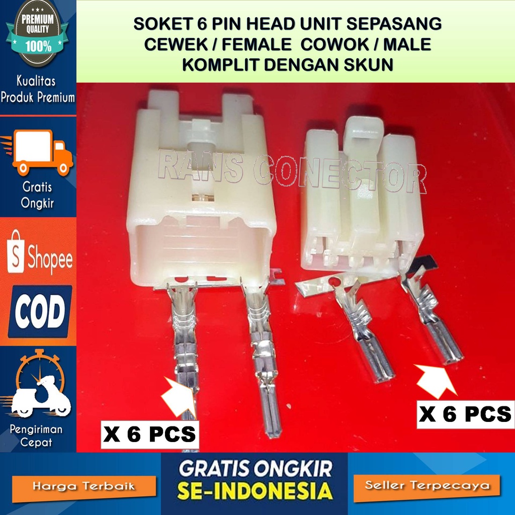 Jual SOKET 6 PIN MALE FEMALE SOKET HU HEAD UNIT 6 PIN SOKET MOBIL 6 PIN ...