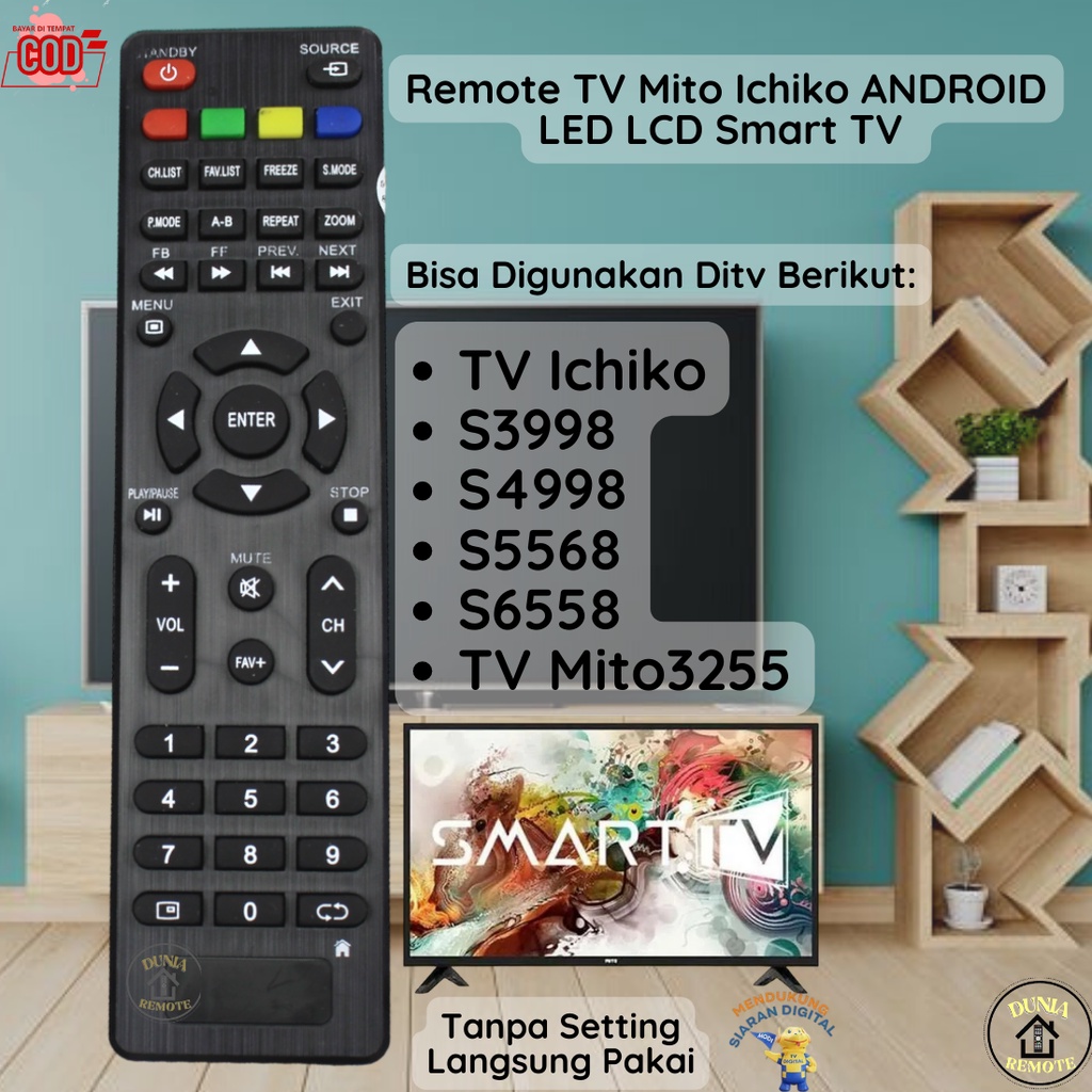 Jual Remot Remote TV Mito Ichiko Led Lcd Smart Tv Android Tanpa Setting ...