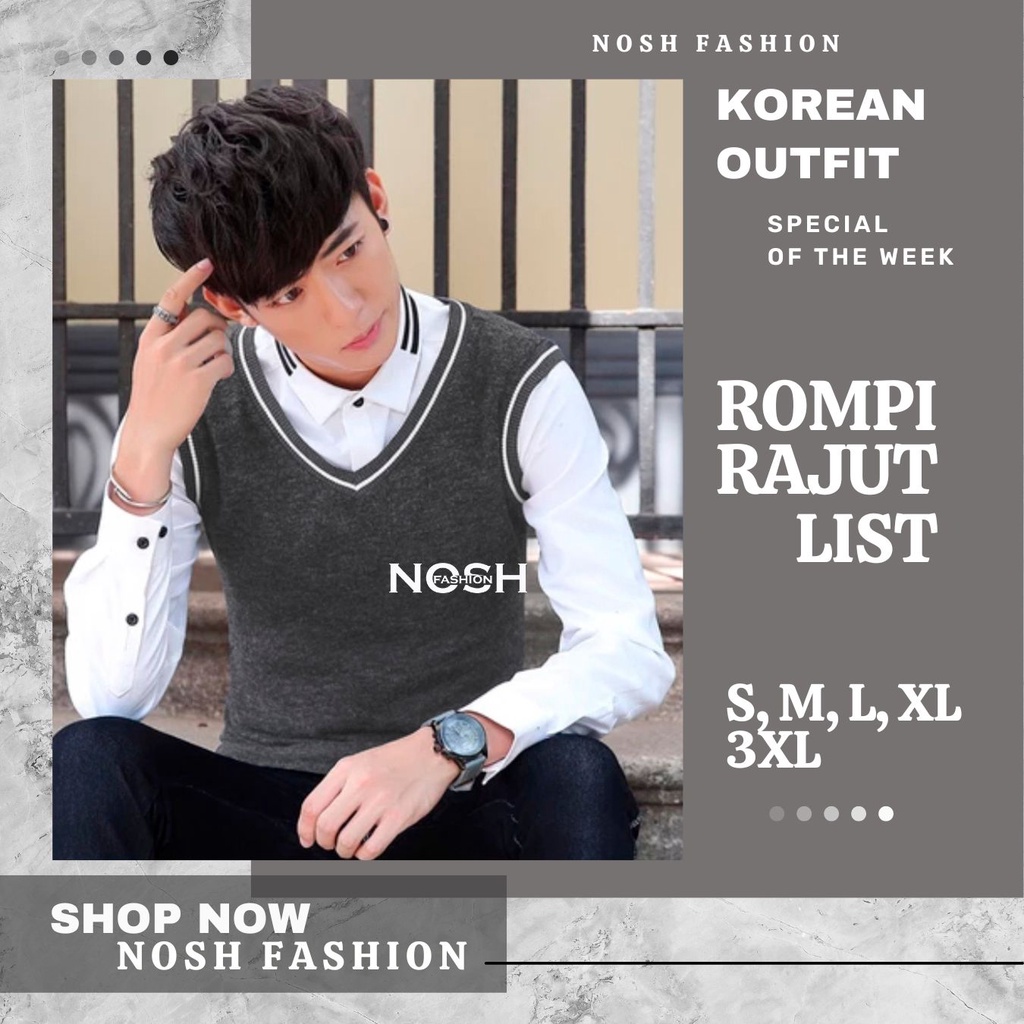 Jual Rompi Pria Rajut Knit Vest Vneck Variasi List Nath / Vest Knitting ...