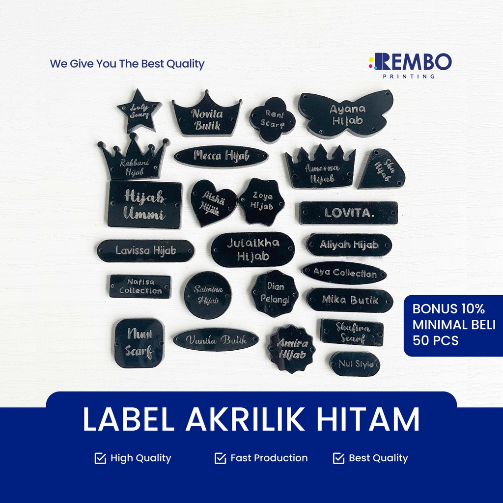 Jual Label Akrilik Hitam Rebranding Hijab Warna Hitam / Baju / Gamis ...