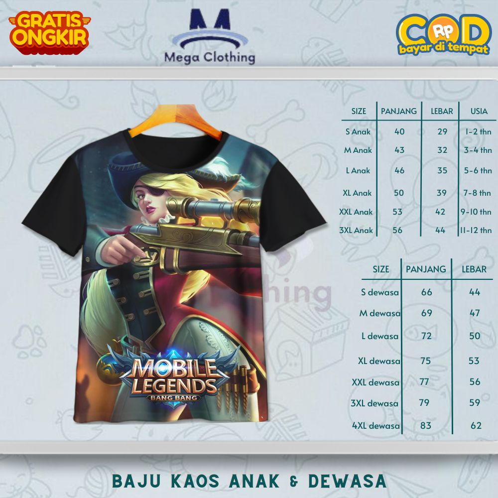 Jual Kaos ML Mobile Legend Marksman Lesley Anak & Dewasa - Baju Couple Anak & Dewasa ML Mobile ...