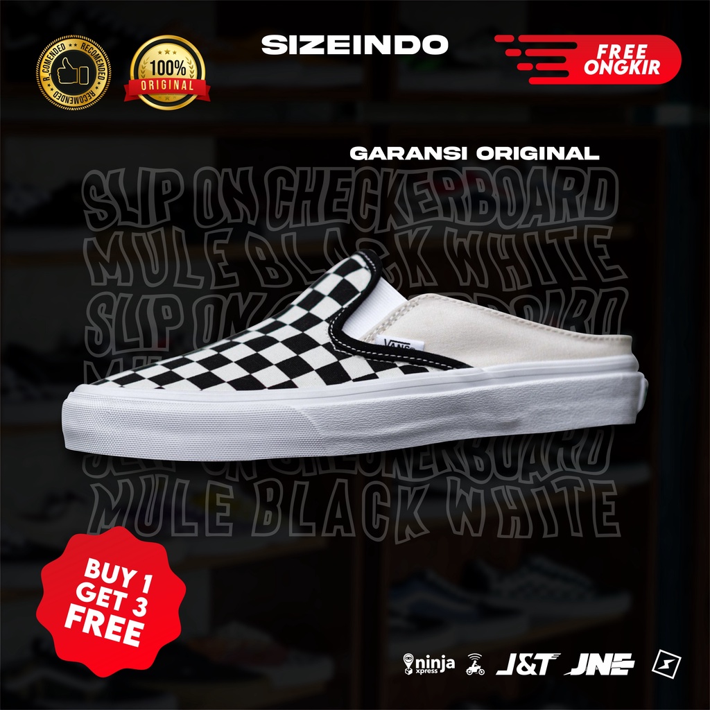 Jual VANS SLIP ON CHECKERBOARD MULE BLACK WHITE ORIGINAL | Shopee Indonesia