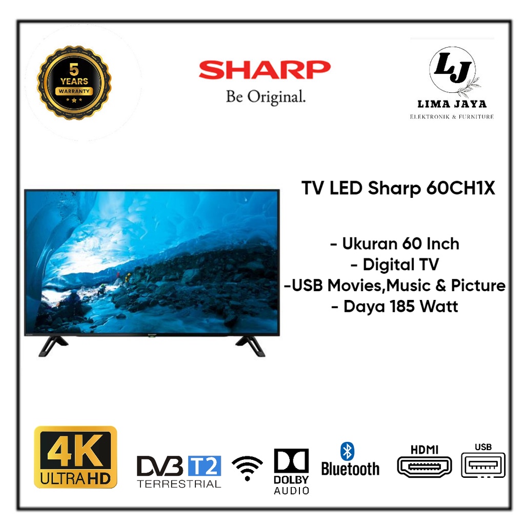 Jual SHARP LED TV 60CH1X Digital TV 4K Ultra HD LED 60 Inch | Shopee ...