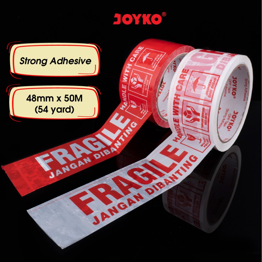 Jual Lakban / OPP Fragile JOYKO Tape 48 mm - 50M Red White - 50M White 4FR | Shopee Indonesia