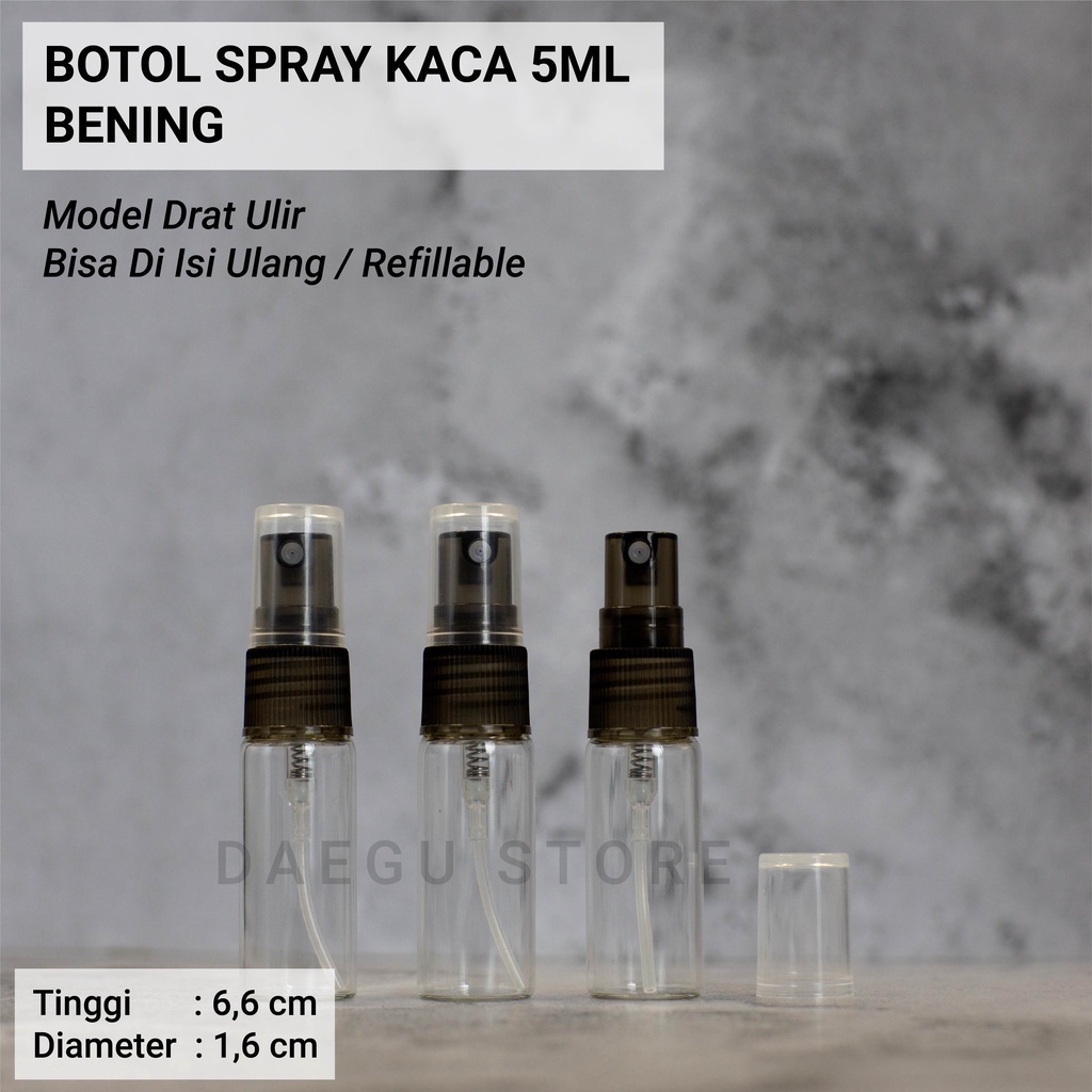 Jual Botol Spray Kaca 5ml Bening Clear model Lebar Refillable Perfume ...