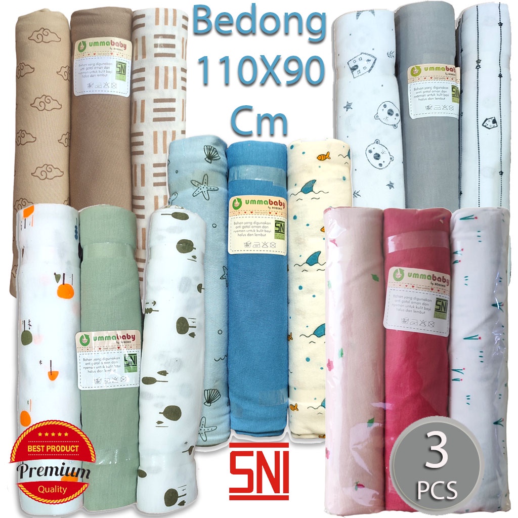 Jual 3pcs Bedong Bayi Polos Motif Lucu SNI 110x90 Lembut Halus Selimut ...