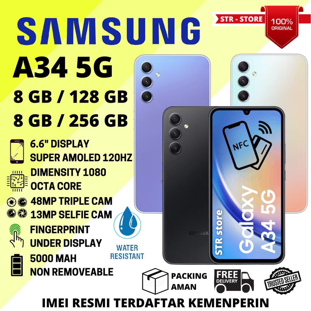 Jual SAMSUNG GALAXY A34 5G 8/256 GB GARANSI RESMI SAMSUNG A34 5G 5G 8/128 GB BUKAN SAMSUNG A33 ...