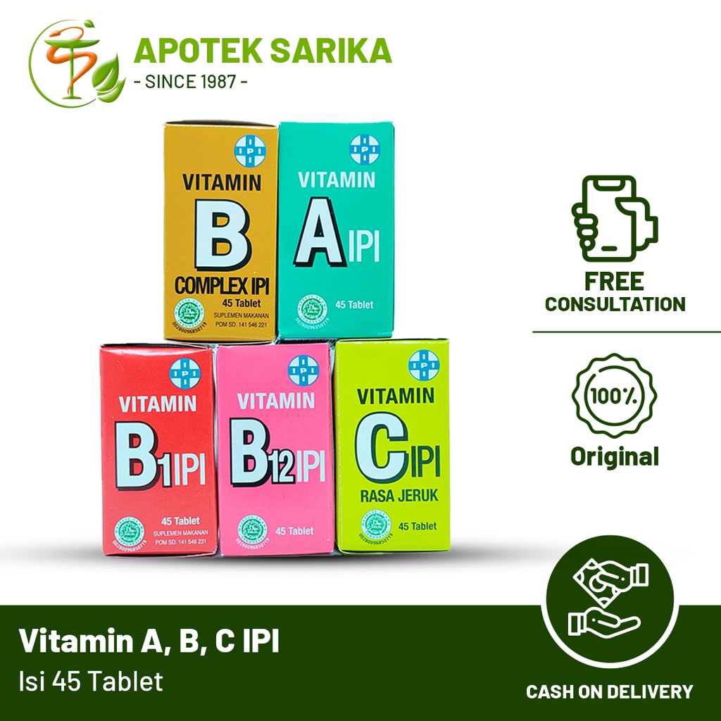 Jual Ipi Vit A, B1, B Complex, B12, C, D3 1000IU, E 50IU ( Isi 45, 90 ...