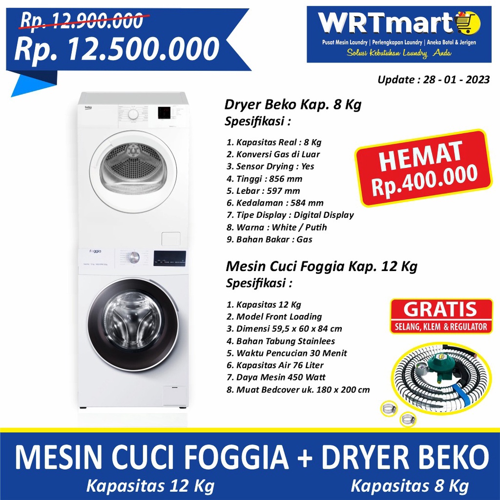 Jual WASHER FOGGIA & DRYER BEKO/PAKET USAHA LAUNDRY HEMAT/STACK WASHER ...