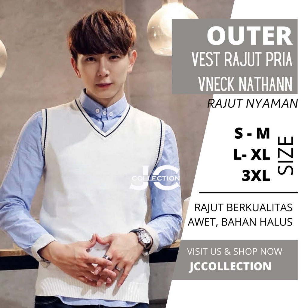 Jual Rompi Pria Rajut Knit Vest Vneck Variasi List Nathan ...