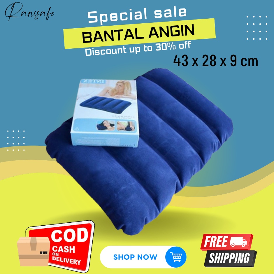 Jual Bantal Angin Travel Pillow Blue INTEX 68672 Bantal Kotak Tiup X3B3 ...