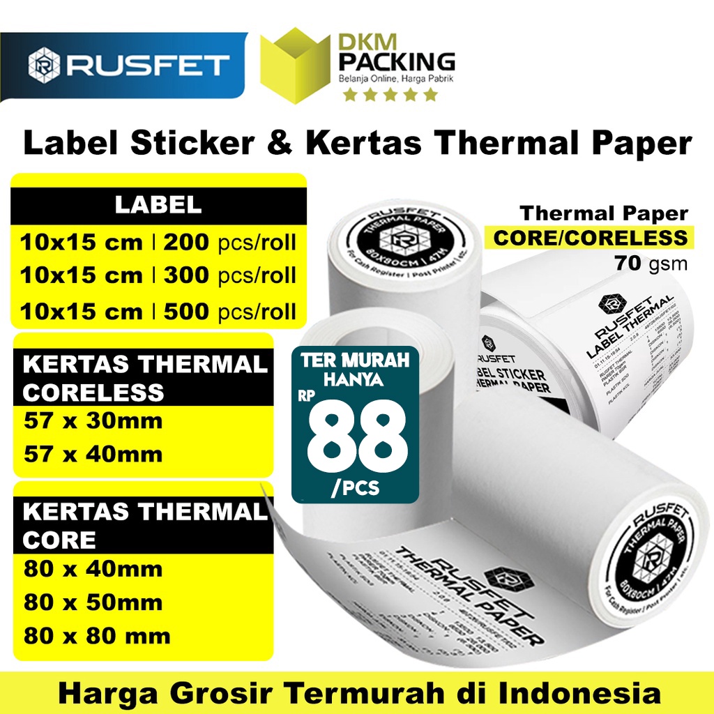 Jual Label Thermal Paper Sticker Kertas Printer Resi Stiker Barcode POS RUSFET TERMURAH | Shopee ...