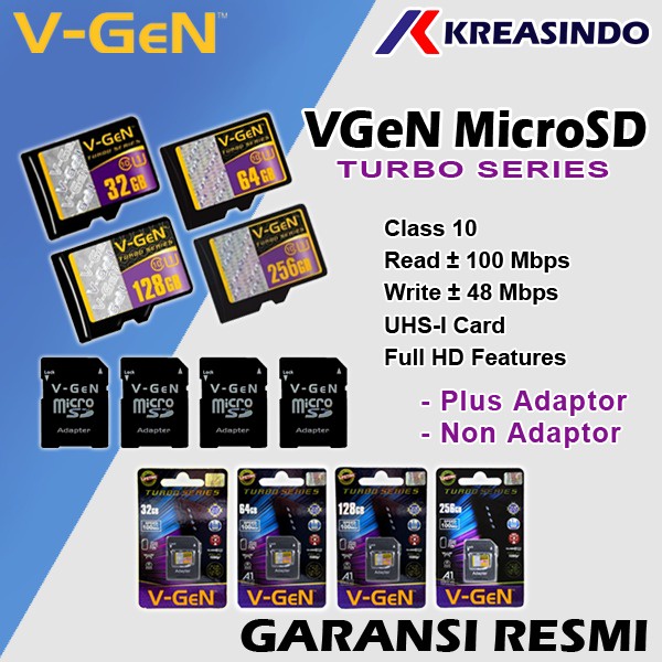Jual V-gen MicroSD Vgen 16gb 32gb 64gb 128gb class 10 TURBO Series ...