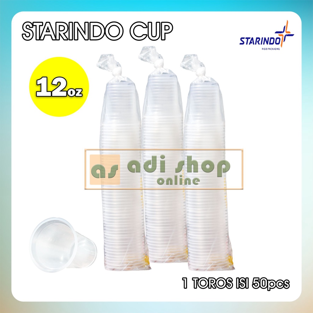Jual Gelas Cup Plastik PP 12oz Datar Starindo Tebal 7grm 1 Slop Isi ...