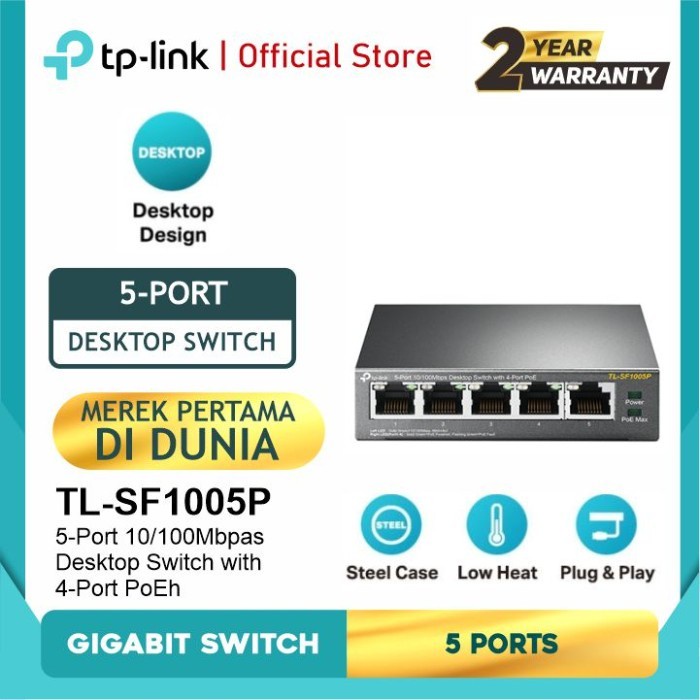 Jual TP-LINK TL-SF1005P 5-Port 10/100Mbps Desktop Switch with 4-Port ...