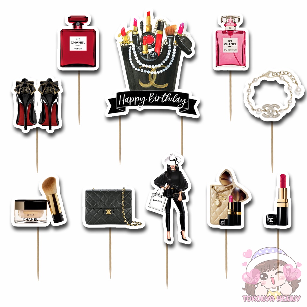 Jual Topper Cake Hiasan Kue Ulang Tahun motif CHANEL FASHION COSMETICS ...