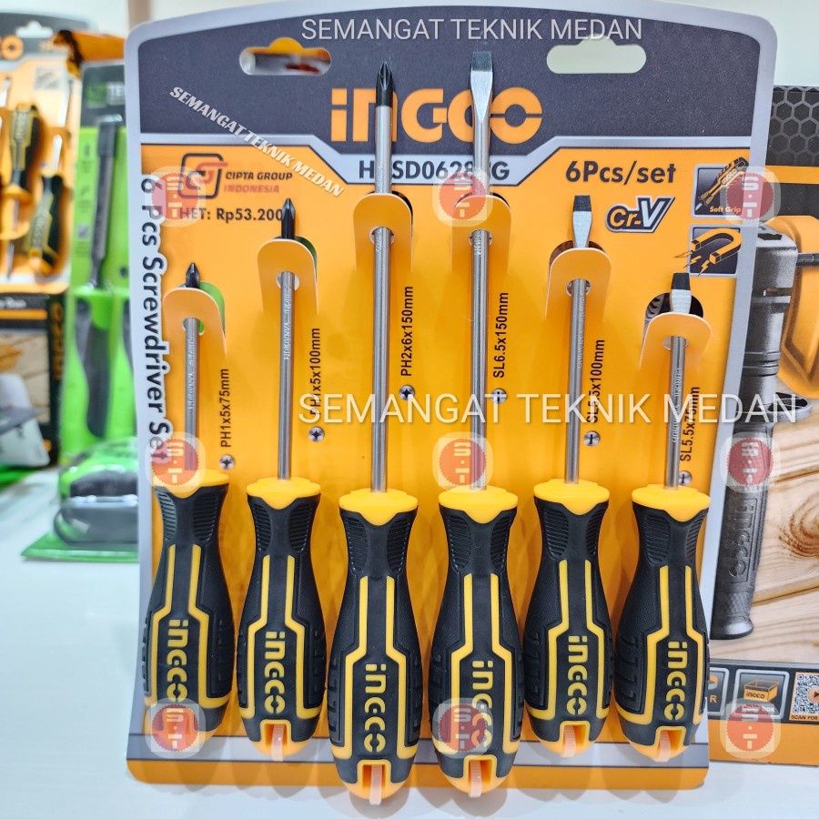 Jual OBENG GAGANG KARET SCREWDRIVER SET 6 PCS INGCO HKSD0628CG HKSD0628 ...