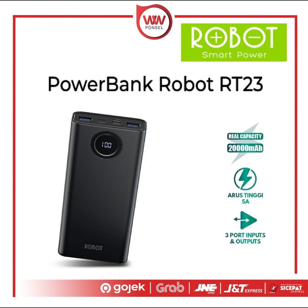 Jual PowerBank ROBOT 20000mah RT23 Quick Charging Powerbank 3 Port Input & Output Original Led ...