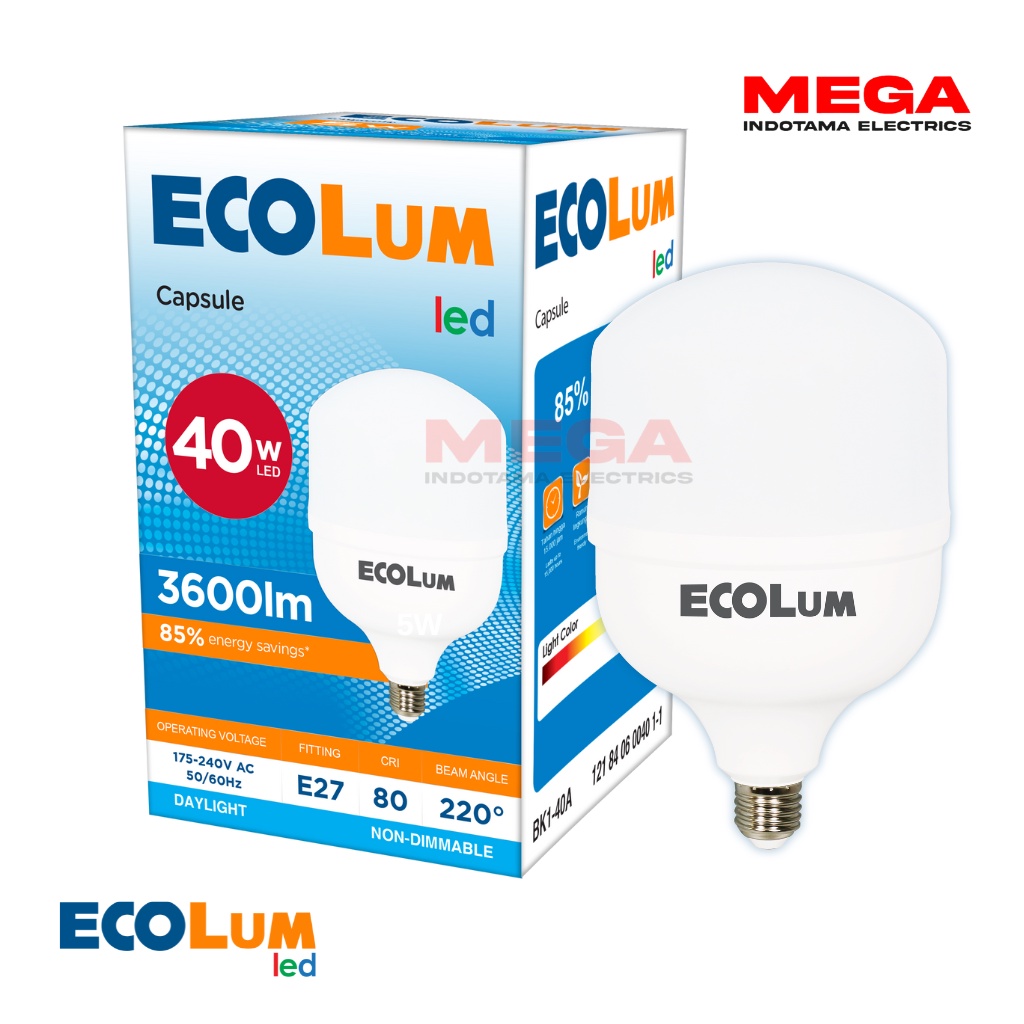 Jual LAMPU LED ECOLUM KAPSUL 40 WATT - PUTIH | Shopee Indonesia