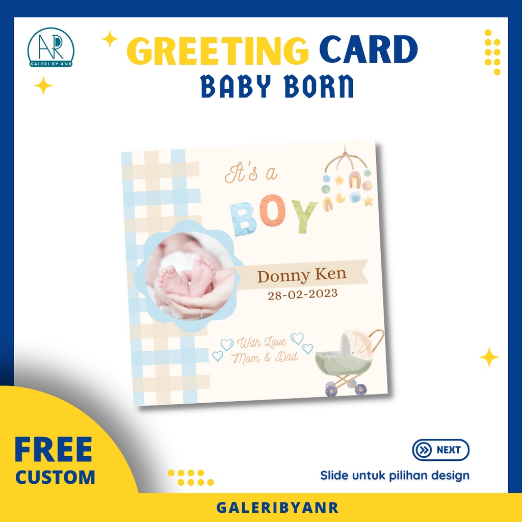 Jual Greeting Card Baby Born Custom | Kartu ucapan kelahiran bayi new born kartu terima kasih ...