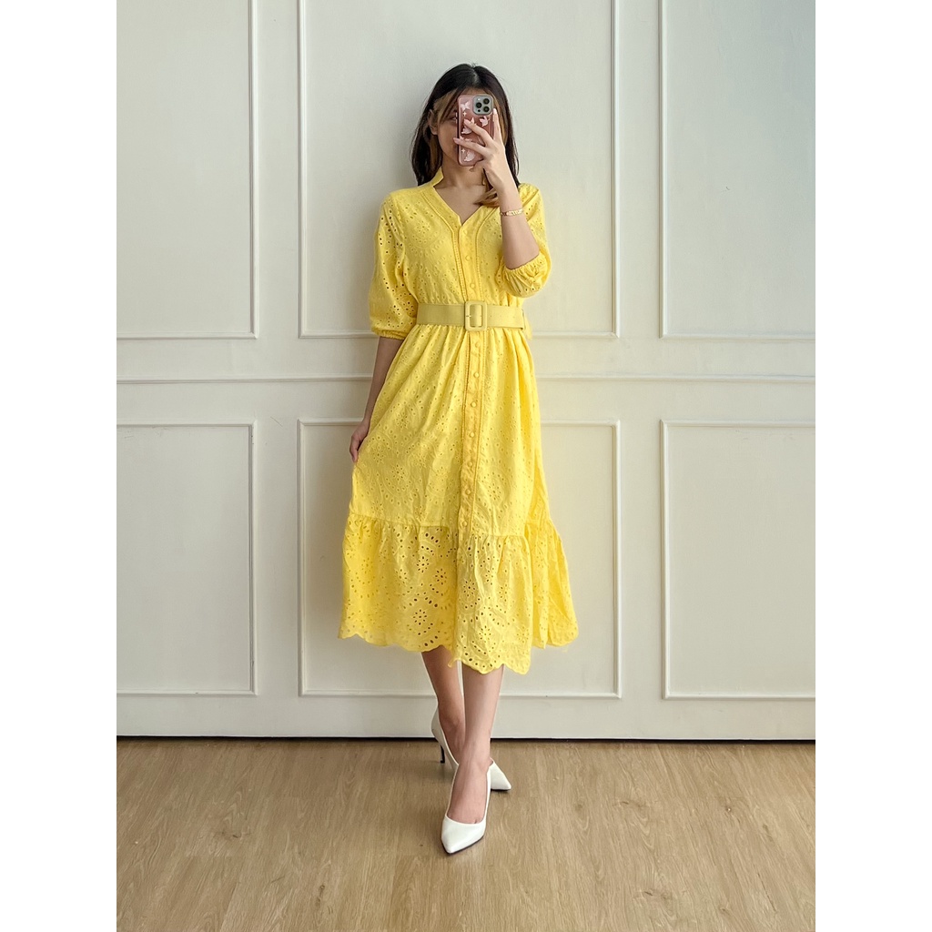 Jual DOLLA - Fuji Dress / Dress Katun Bordir Midi | Shopee Indonesia