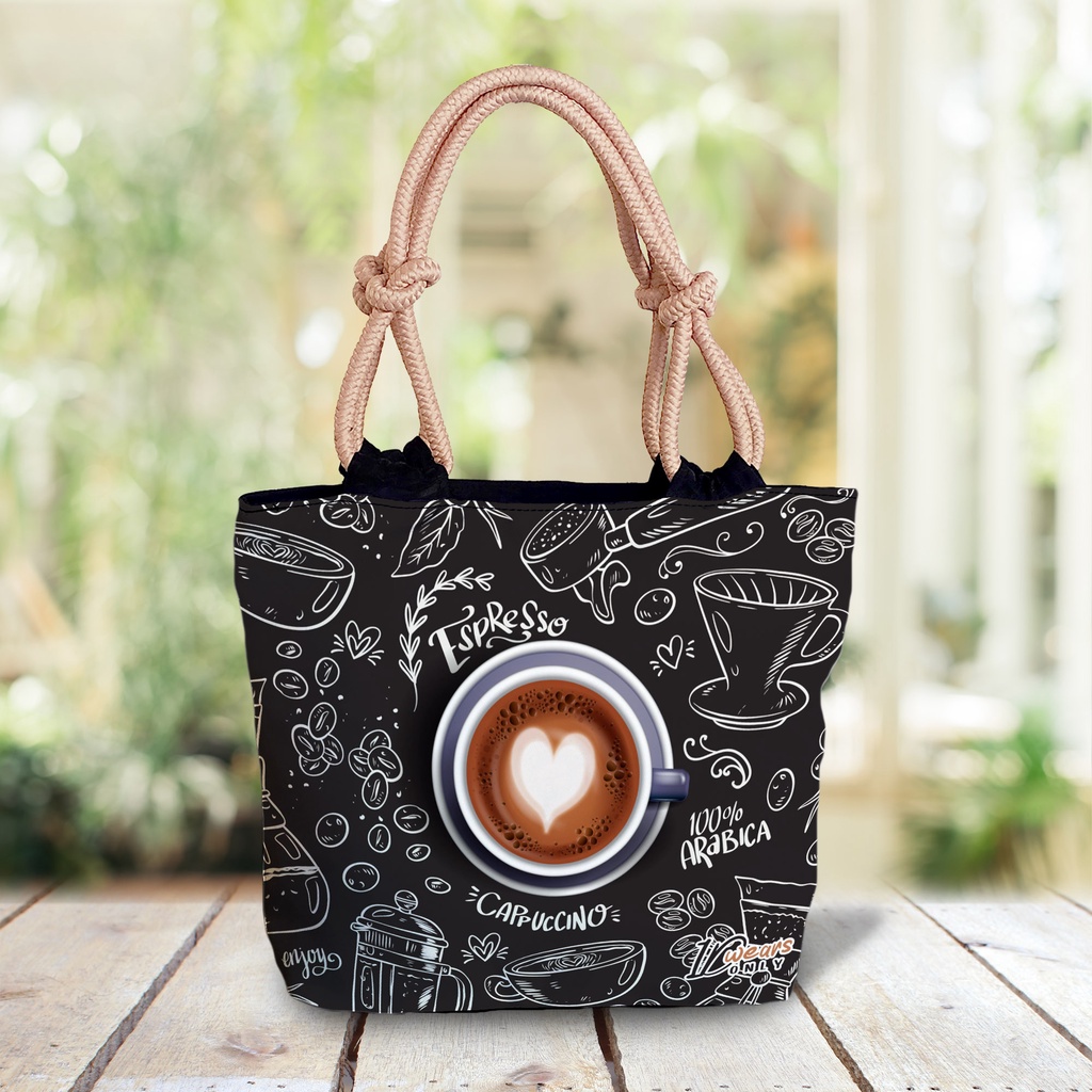 Jual [MOTIF COFFEE] COD Tas Wanita Remaja Sekolah Tote Bag Tali Sumbu ...