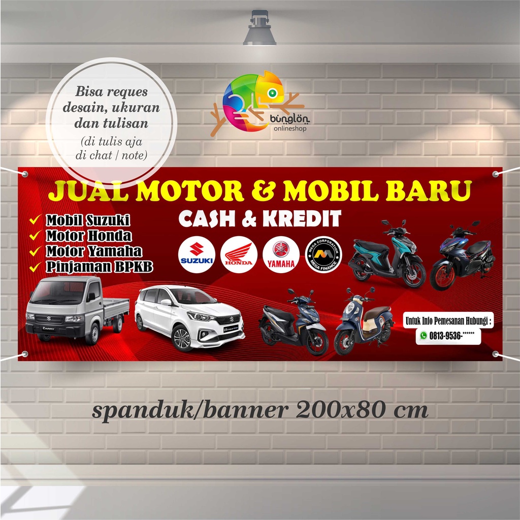 Jual Spanduk Banner Custom Showroom Jual Motor & Mobil Baru Cash ...