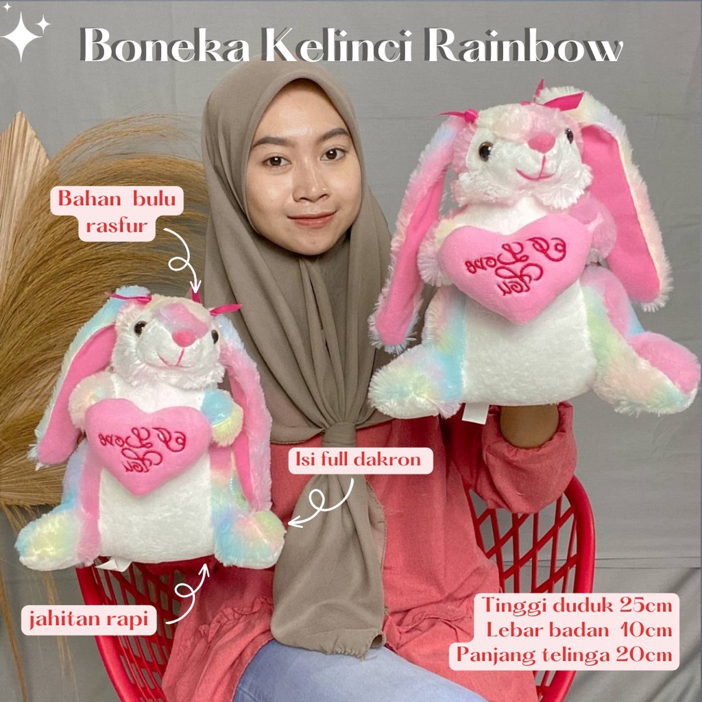 Jual Boneka Kelinci Rainbow Telinga Panjang Boneka Rabbit Love Rainbow ...