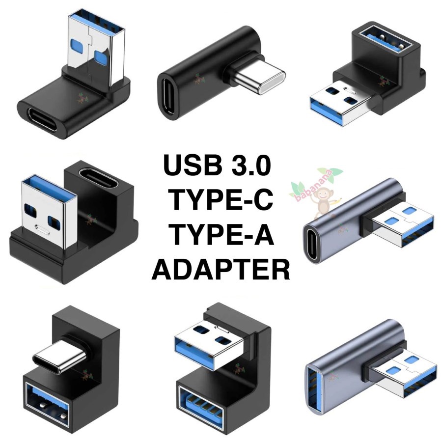 Jual Adapter USB Elbow Type-C Type-A 3.0 3.1 Siku 90 Degree Converter L ...