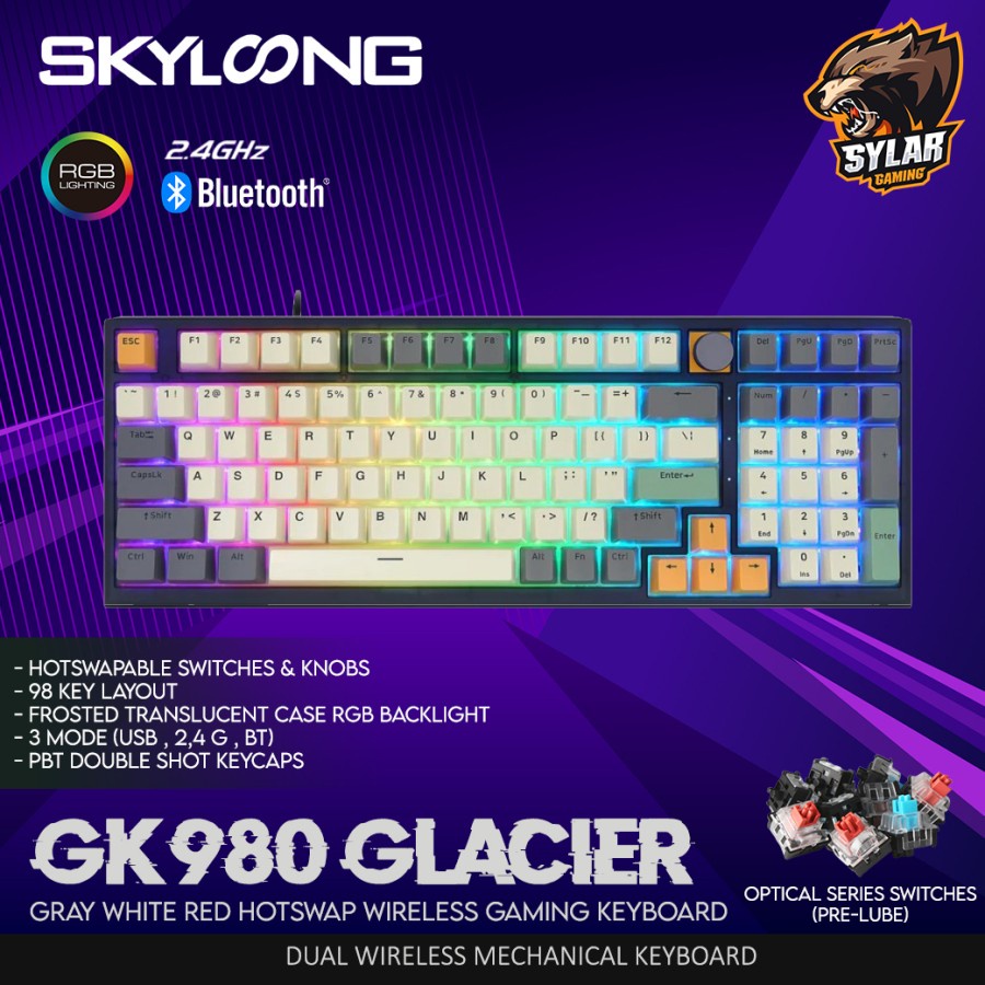 Jual Skyloong GK980 Glacier Gray White Red Mechanical Gaming Keyboard ...