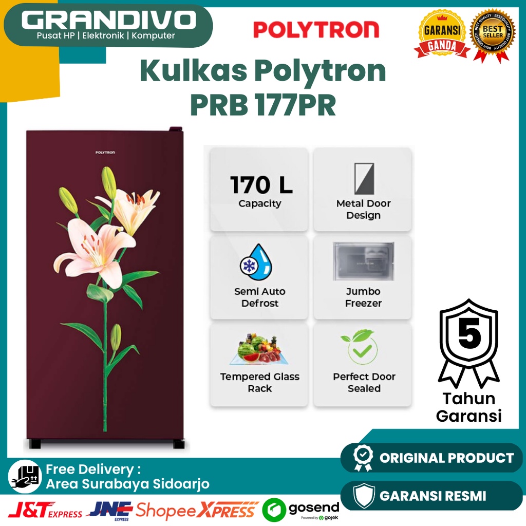Jual POLYTRON Kulkas 1 Pintu Metallic 170 Liter PRB 177PR Merah Garansi ...