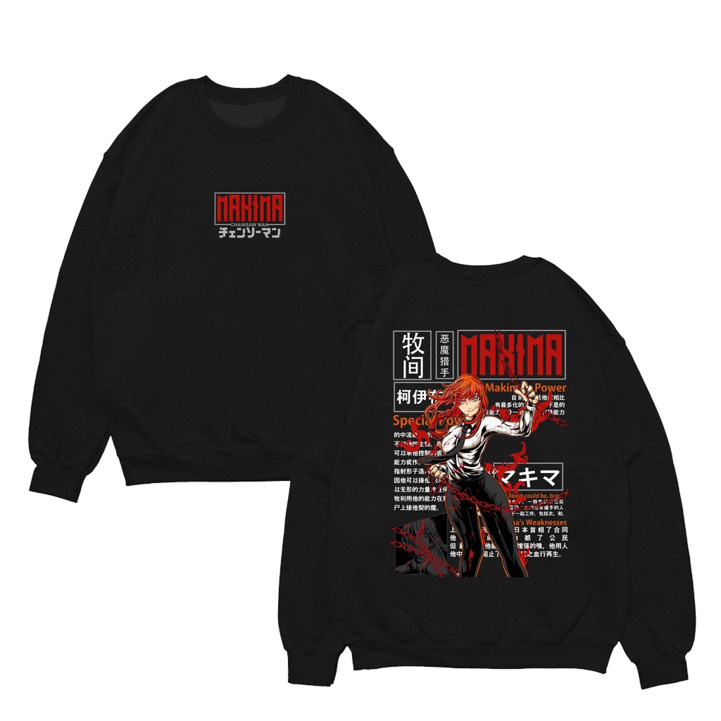 Jual Sweater Crewneck Chainsaw MAN Makima Power Sweater Ichigo Bankai ...