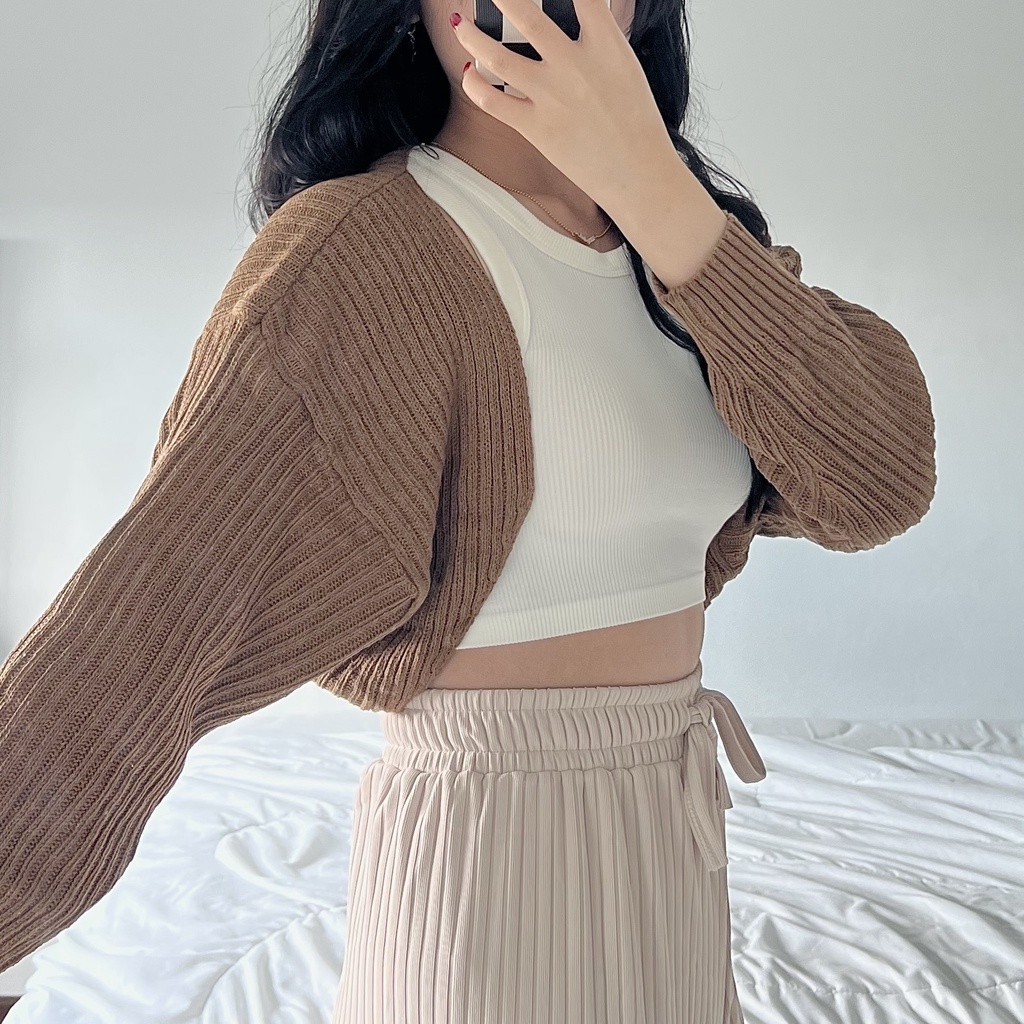 Jual Eonni's Suli Knit Cropped Cardigan Rajut Korea Style Outer Kardigan Crop Top Wanita Lengan ...