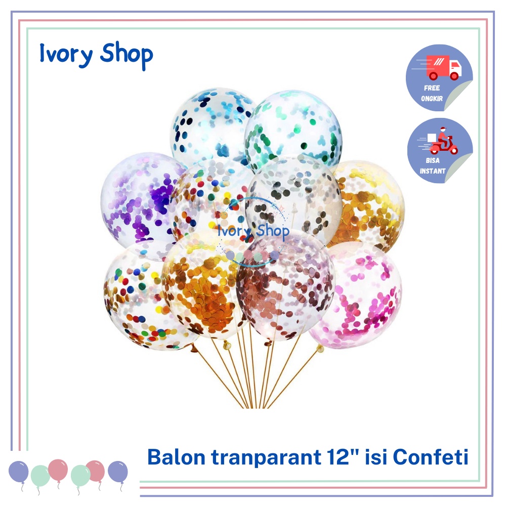 Jual Balon tranparant isi confeti / balon latex transparan 12 inch isi ...