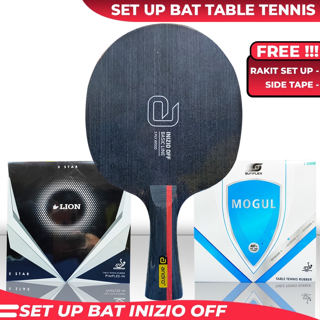 Jual Paket Bat Pingpong Rakitan Andro Inizio OFF Lion 5 Star Sunflex Mogul | Shopee Indonesia