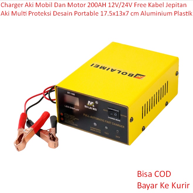 Jual Charger Aki Mobil Dan Motor 200AH 12V/24V Free Kabel Jepitan Aki ...