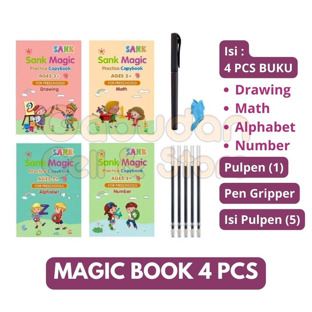Jual SANK MAGIC BOOK ISI 4 / BUKU TULIS AJAIB 1 PACK ISI 4 BUKU FREE ...
